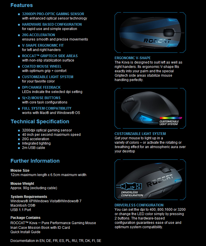 Buy ROCCAT Kova Pure Gaming Mouse [ROC-11-200] | PC Case Gear Australia