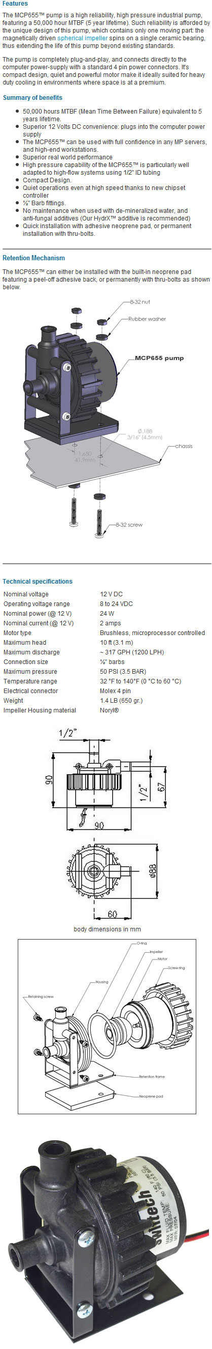 Buy Swiftech MCP655 12V Speed Variable Pump [ST-MCP655] | PC Case Gear ...