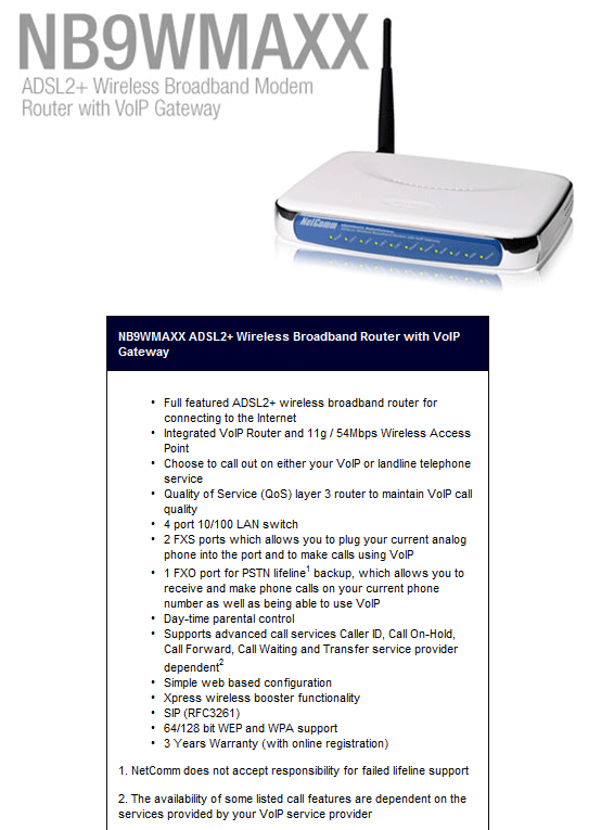 Buy Netcomm NB9WMAXX VOIP Wireless ADSL2+ Modem/Router [NB9WMAXX] | PC ...