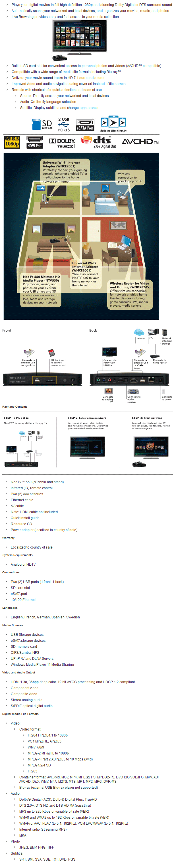 Buy Netgear NeoTV 550 Ultimate HD Media Player [NTV550] | PC Case Gear ...