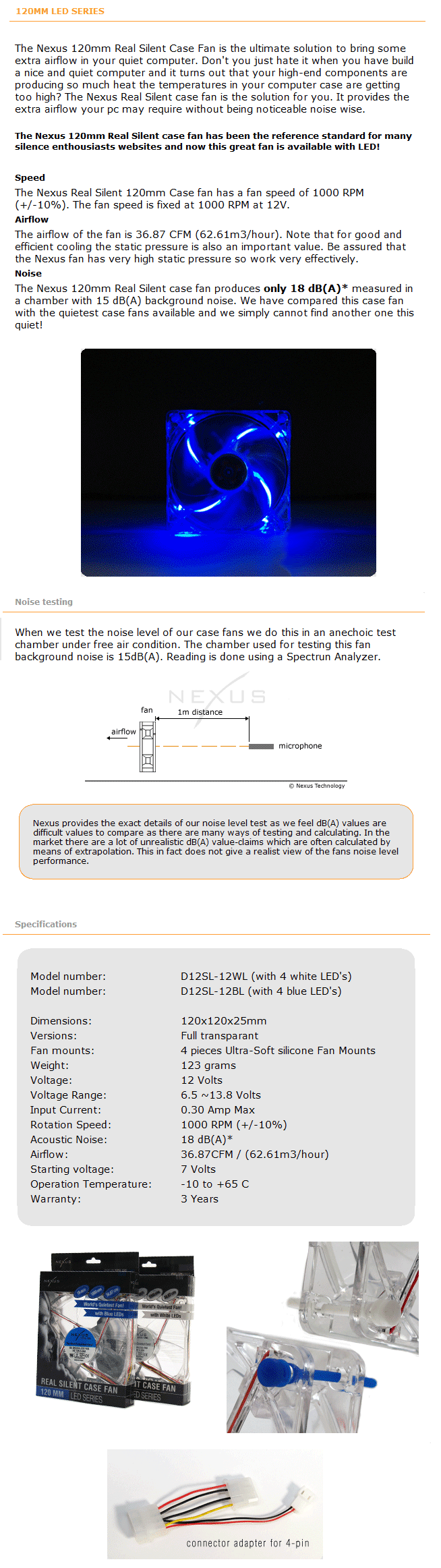 Buy Nexus Real Silent Blue LED 120mm Case Fan [NXS-D12SL-12BL] | PC ...