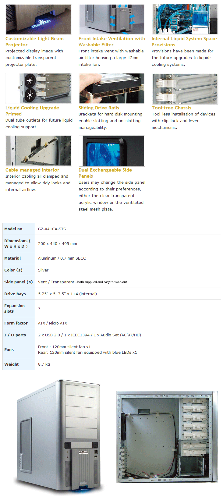 Buy Gigabyte Poseidon Silver Mid Tower [GZ-XA1CA-STS] | PC Case Gear ...