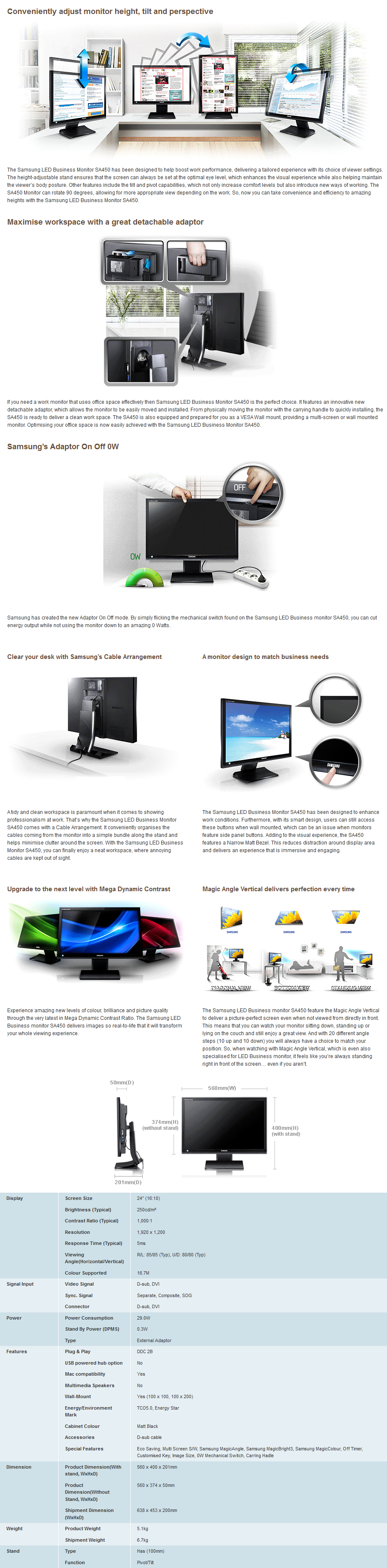 Buy Samsung S24A450BW 24in Widescreen LED Monitor [S24A450] | PC Case ...