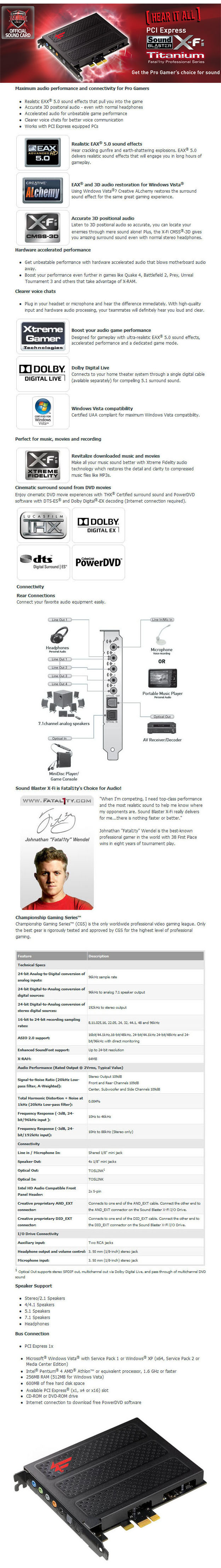 Buy Creative Sound Blaster X-Fi Titanium FATAL1TY Pro PCIe [SBXFI-TITAN ...