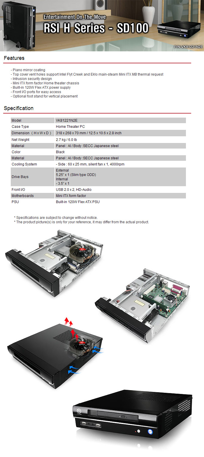 Buy Thermaltake SD100 Mini HTPC Case [VK81221N2E] | PC Case Gear Australia