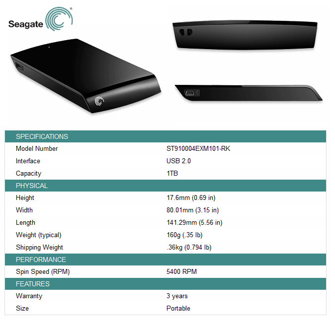 Buy Seagate Expansion 1TB 2.5in Portable USB 2.0 Drive [ST910004EXM101 ...