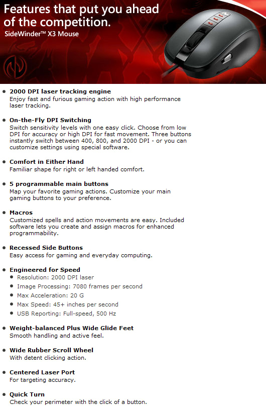 Buy Microsoft SideWinder X3 Mouse [UUC-00004] | PC Case Gear Australia