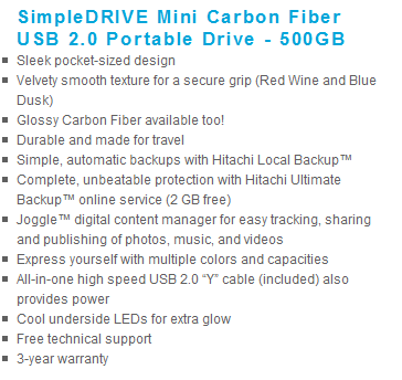 Buy Hitachi SimpleDRIVE Mini 500GB [0S00462] | PC Case Gear Australia