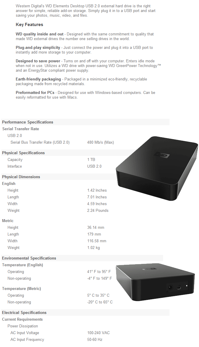 Buy Western Digital Elements Desktop 1TB [zzWDBAAU0010HBK-AESN] | PC ...