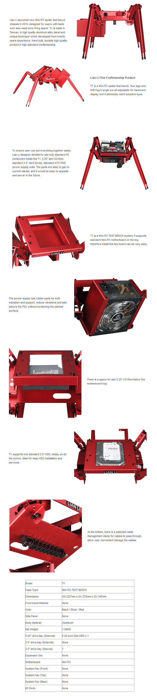 Buy Lian Li T1 Mini-ITX Test Bench Red [LL-PC-T1R] | PC Case Gear Australia