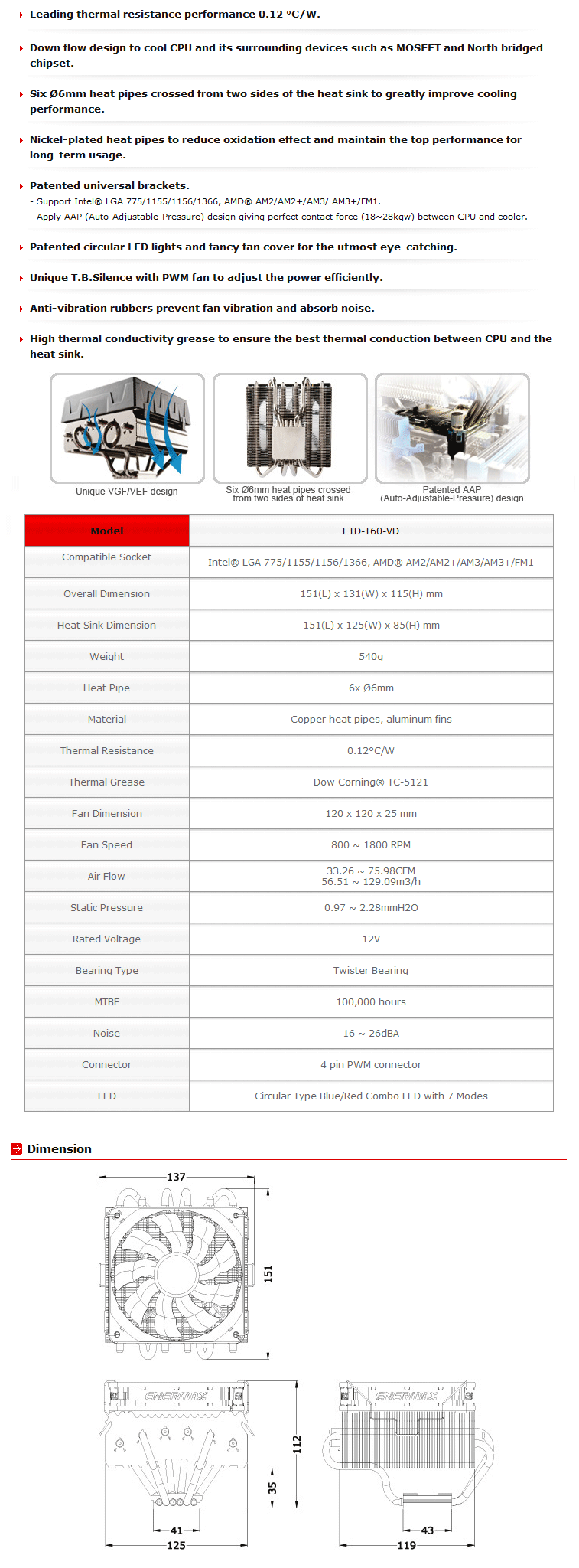 Buy Enermax ETD-T60-VD CPU Cooler [EN-ETD-T60-VD] | PC Case Gear Australia
