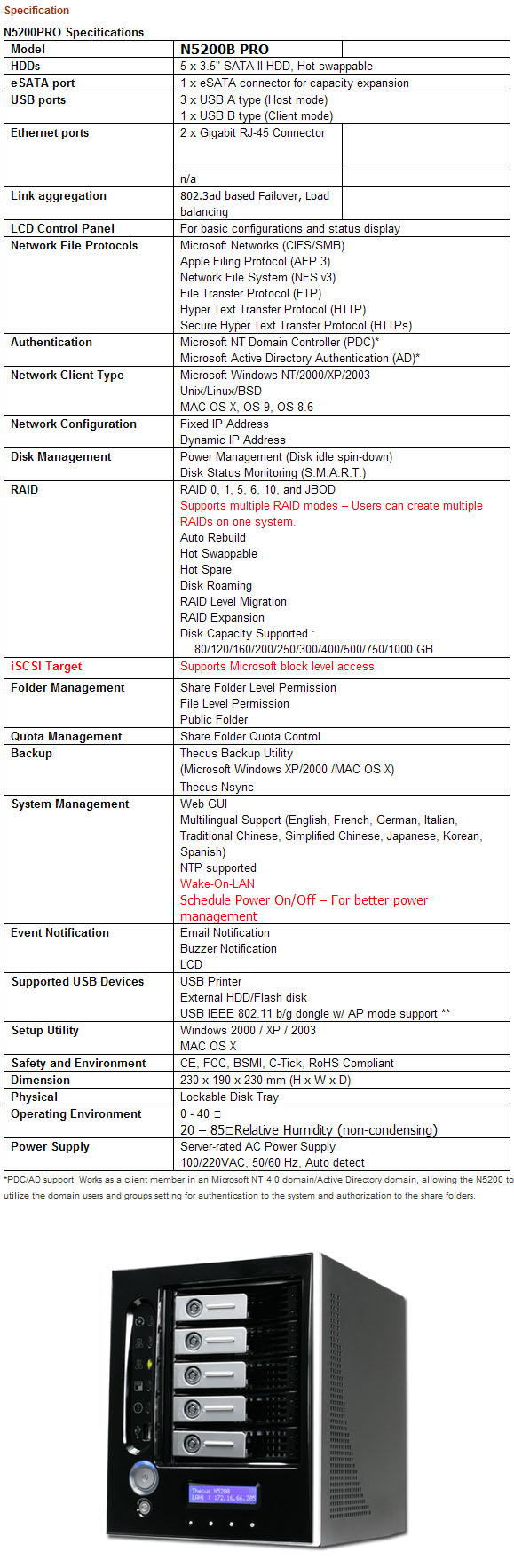Buy Thecus N5200B PRO iSCSI NAS [N5200B-PRO] | PC Case Gear Australia