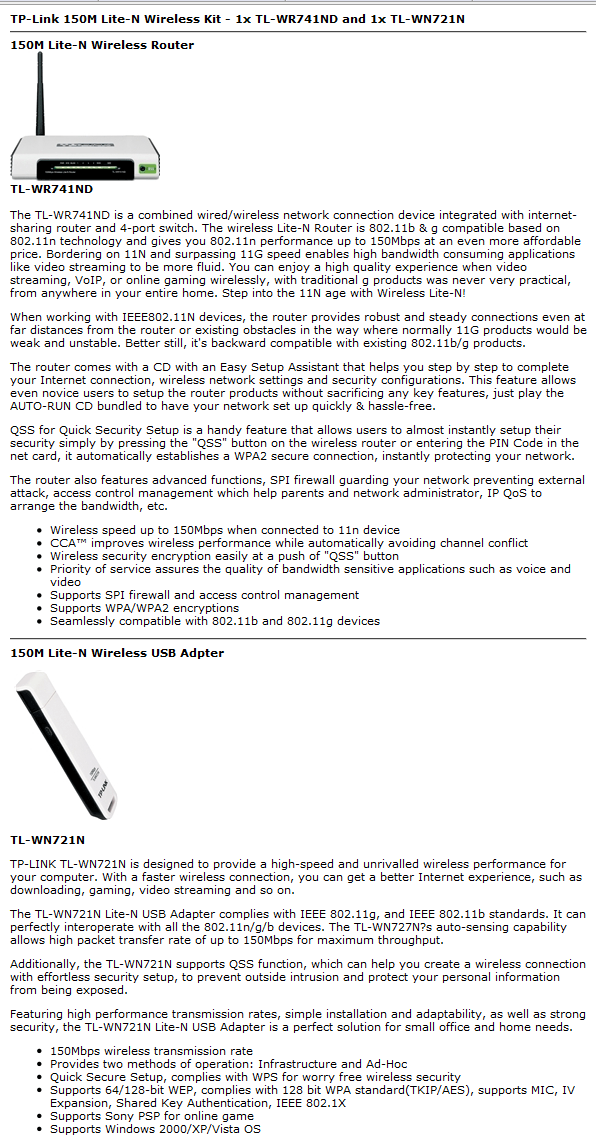 Buy TP-Link 150M Lite-N Wireless Kit [TL-P-LITEN] | PC Case Gear Australia