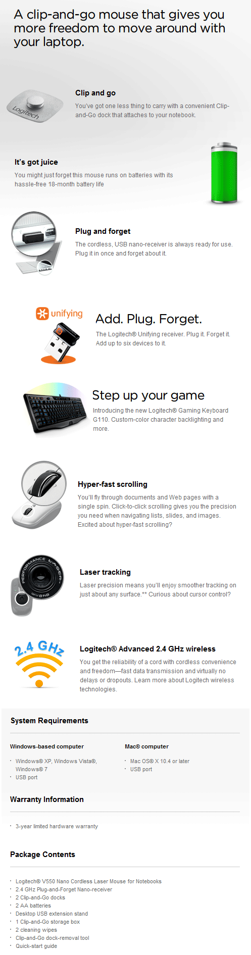 Buy Logitech V550 Nano Wireless Laser Mouse Grey [910-000839(V550NANO ...