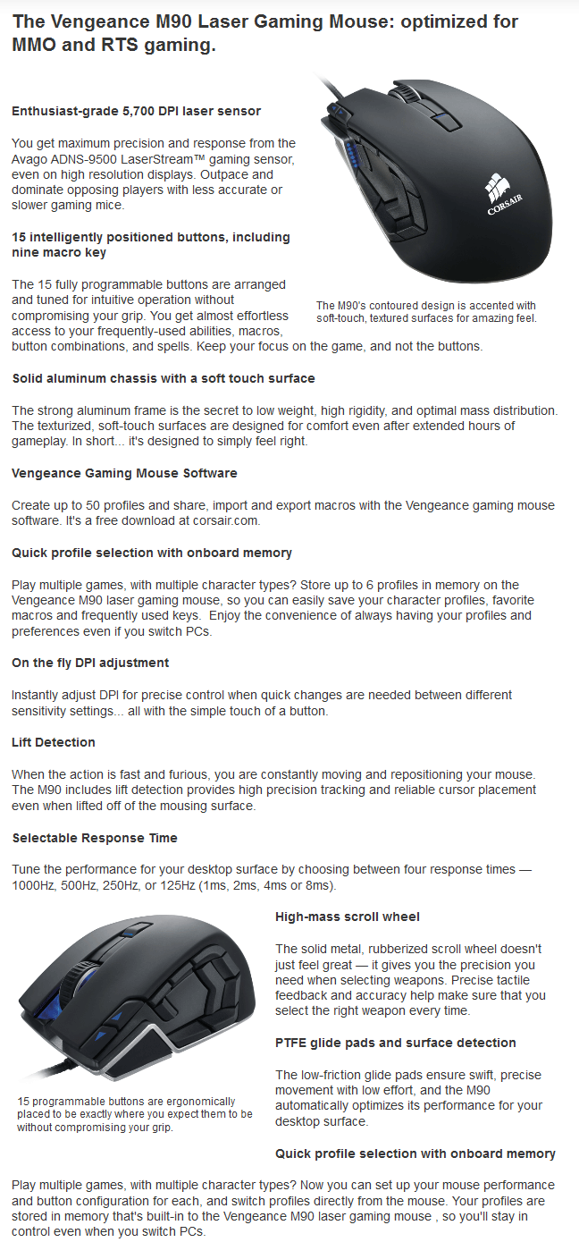 Buy Corsair Vengeance M90 MMO and RTS Laser Gaming Mouse [VENGEANCE-M90 ...