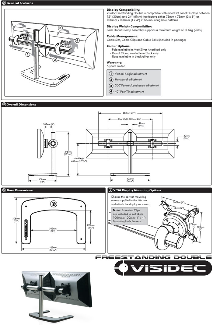 Buy Visidec Freestanding Double LCD [13VIS-FS-DB] | PC Case Gear Australia