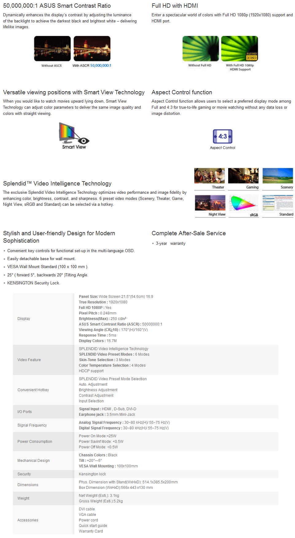 Buy ASUS VS228H 21.5in Widescreen LED Monitor [VS228H] | PC Case Gear ...