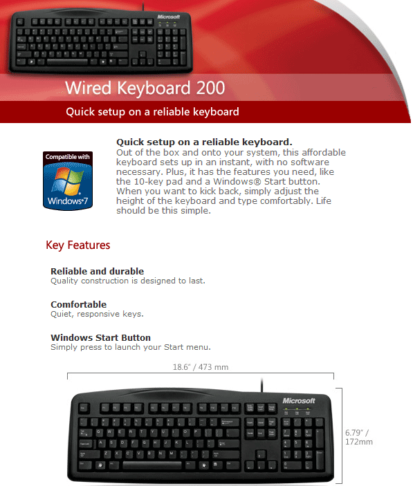Buy Microsoft Wired Keyboard 200 [WK200] | PC Case Gear Australia