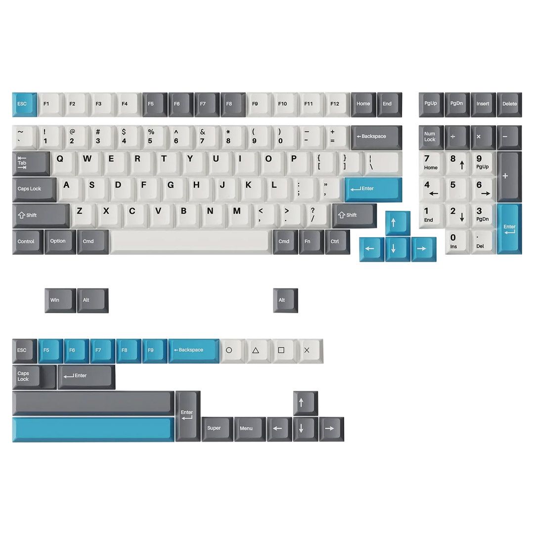 Buy Keychron Grey/White/Blue PBT Keycaps Cherry MX 219 Keys [PBT-12 ...