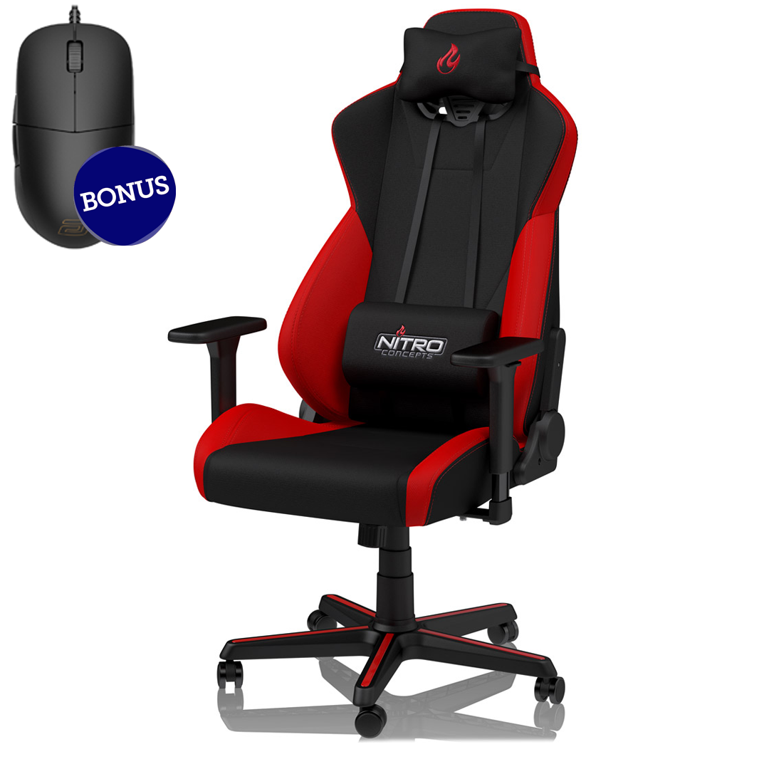 Nitro Concepts S300 Fabric Gaming Chair with Bonus Mouse Red | PC Case Gear